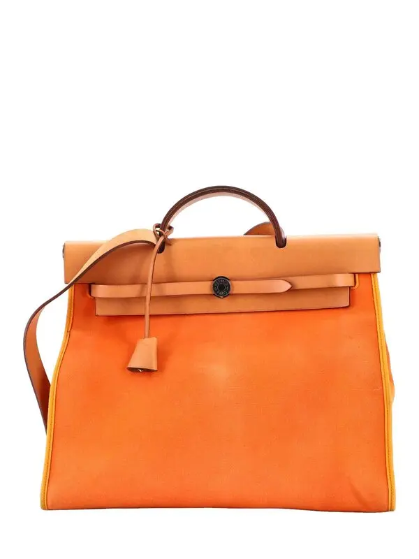 HERMES Herbag Zip Leather And Toile 39 - Orange H