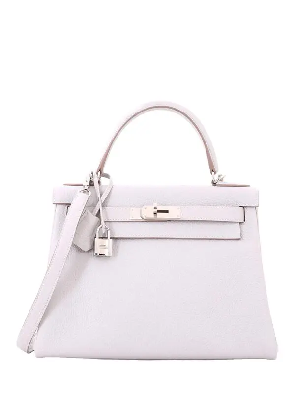 Hermès Kelly Handbag Clemence With Palladium Hardware 28 - Grey