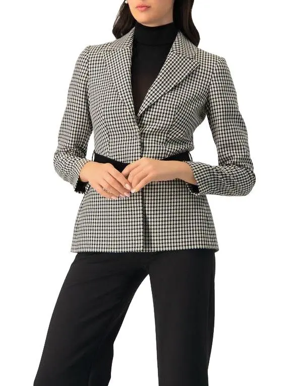 IVONNE Belted Checkered Blazer - Black