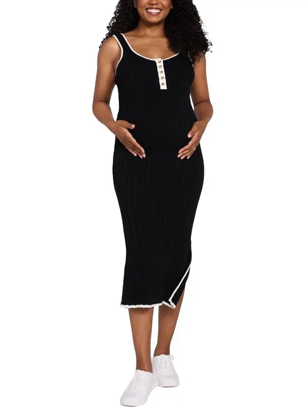 Motherhood Maternity Sleeveless Nursing Henley Midi Dress - Black & White