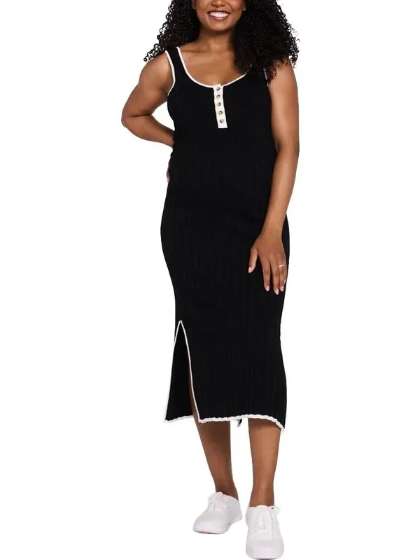 Motherhood Maternity Sleeveless Nursing Henley Midi Dress - Black & White