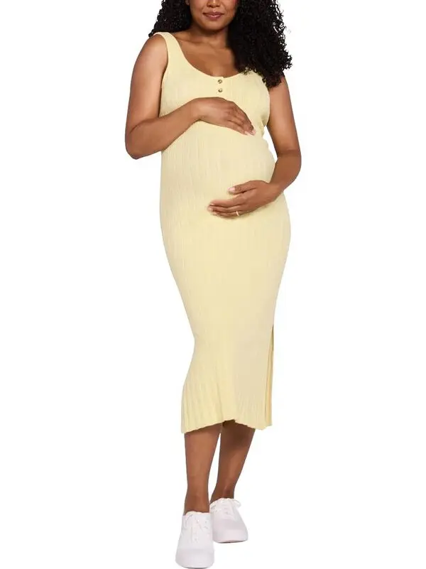 Motherhood Maternity Sleeveless Nursing Henley Midi Dress - Pastel Yellow