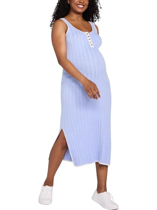 Motherhood Maternity Sleeveless Nursing Henley Midi Dress - Peacoat Stripe
