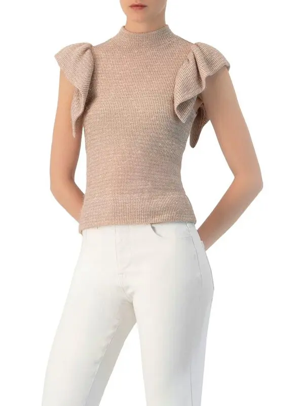 IVONNE Knitted Ruffle Sleeve Blouse - Dusty Pink