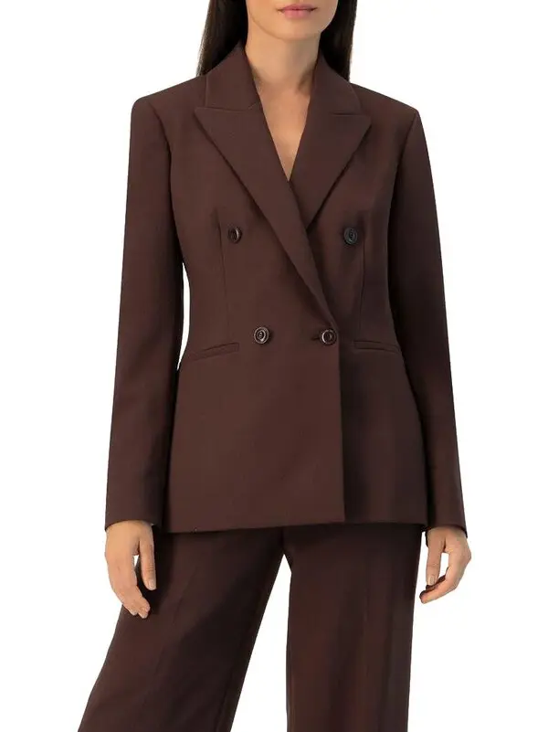 IVONNE Tailored Double Breasted Blazer - Brown