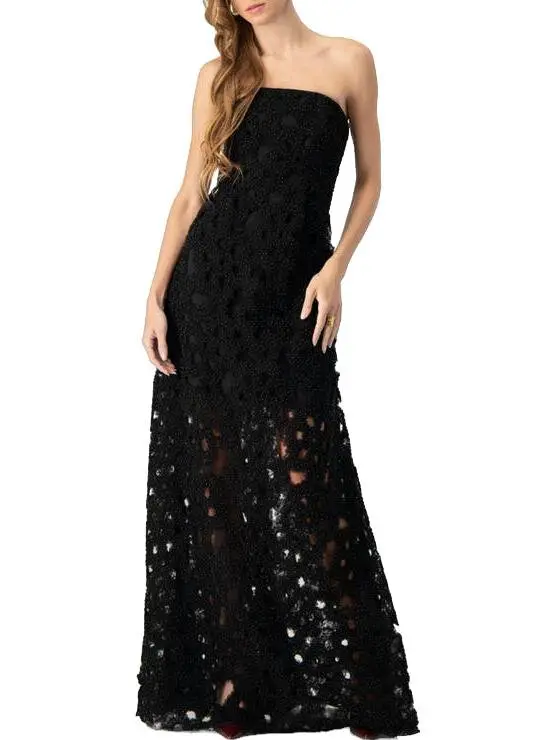 IVONNE Strapless Pearl Embellished Gown - Black