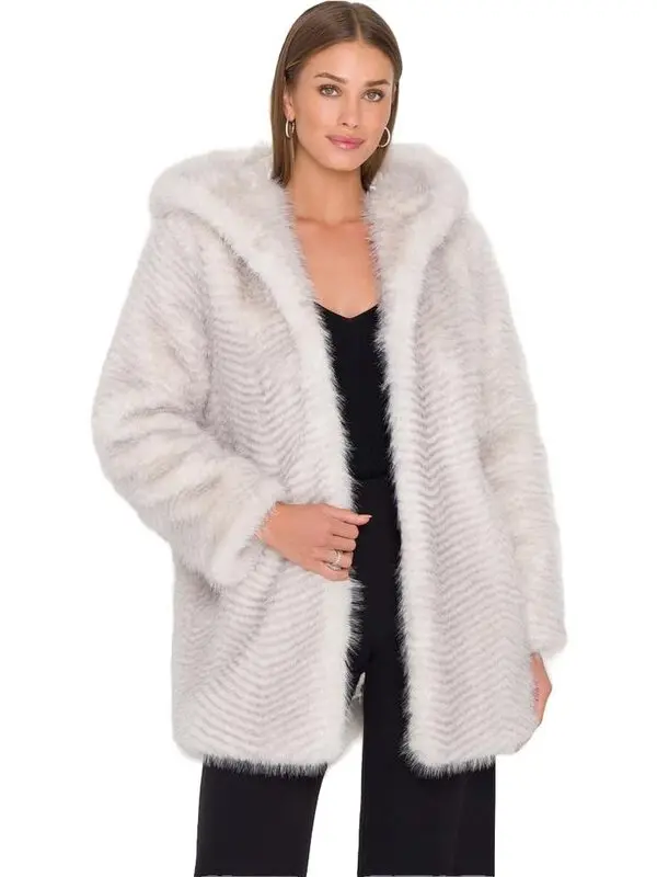 Generation Love Faux Fur Coat - Cream W/grey Tip