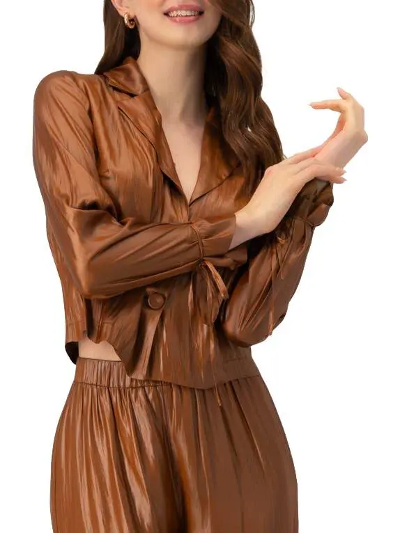 IVONNE Two-button Shirt With Sleeve Ties - Brown