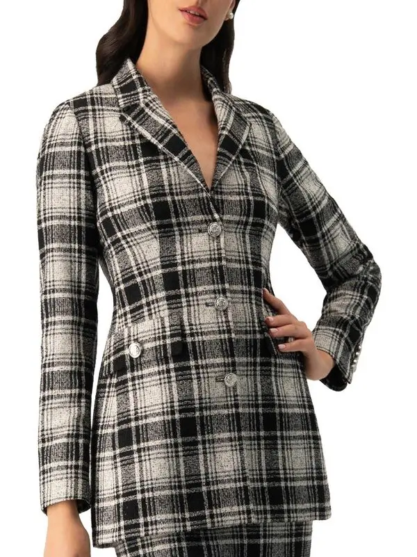 IVONNE Checkered Three Button Blazer - Black