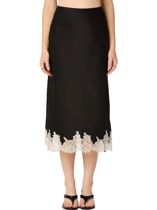 Astr The Label Lace Trim Midi Skirt - Black