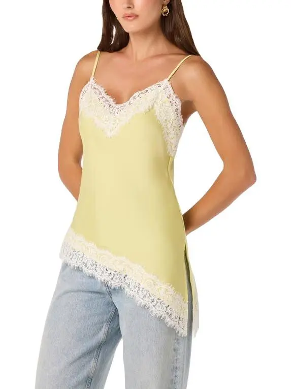 Astr The Label Analise Lace Trim Asymmetric Satin Camisole - Yellow