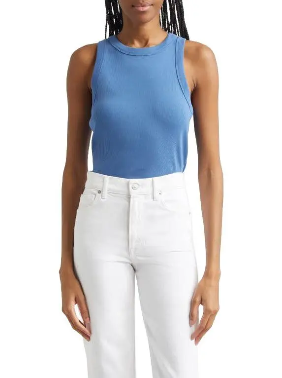 Veronica Beard Jordyn Rib Stretch Cotton Crop Tank - Blue Coast