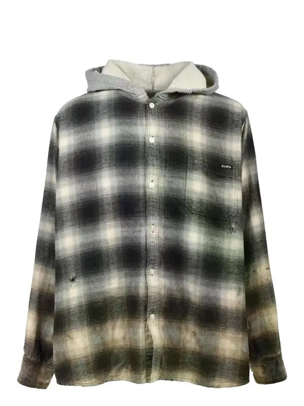 KAMIYA Hooded Checked Shirt - Black