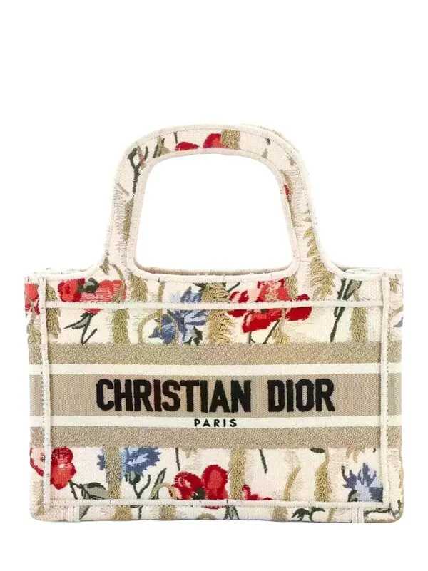 Dior Embroidered Canvas Mini Tote Bag - Neutrals