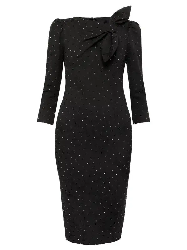 NISSA Rhinestone-embellished Brocade Midi Dress - Black