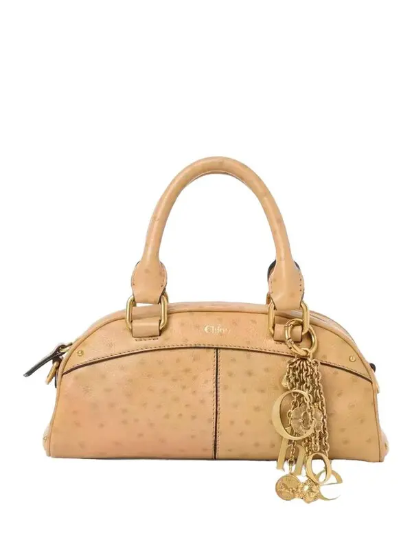 Chloé Small Ostrich-effect Tote Bag With Charms - Neutrals