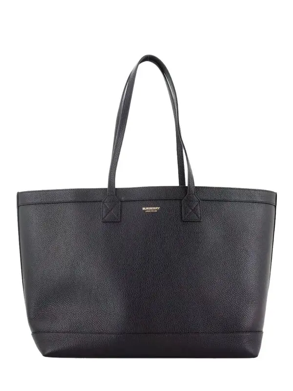 Burberry Medium Leather Tote Bag With Check Canvas Interior - Black