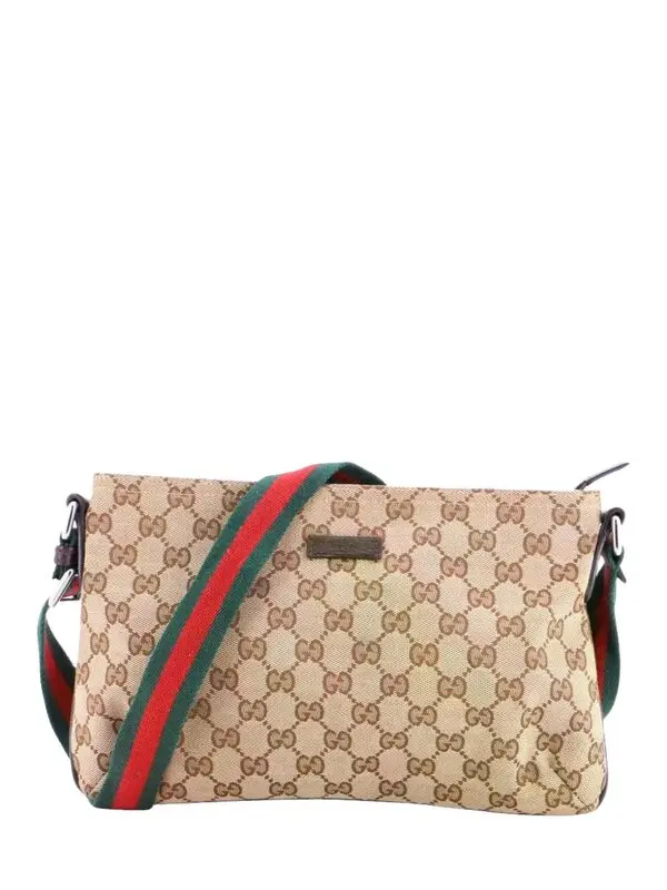 Gucci Web Strap Messenger Bag Gg Canvas Small Crossbody Bag - Brown
