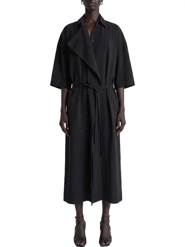 LEMAIRE Silk Blend Midi Shirt Dress - Black