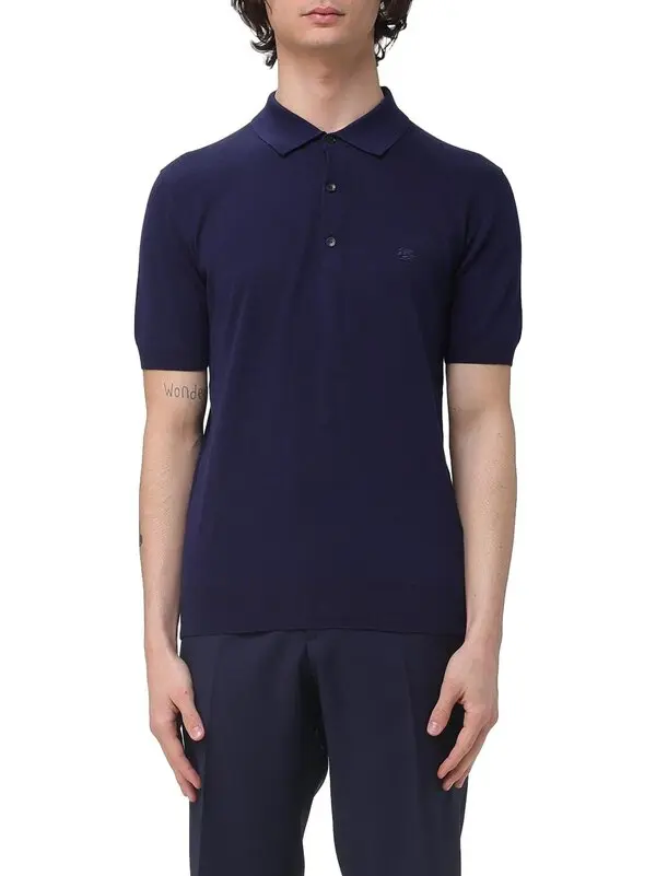 Etro Cotton Polo Shirt With Pegaso Logo - Blue