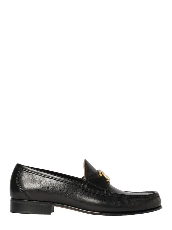 Valentino Garavani Leather Loafers With Gold Tone Hardware - Black