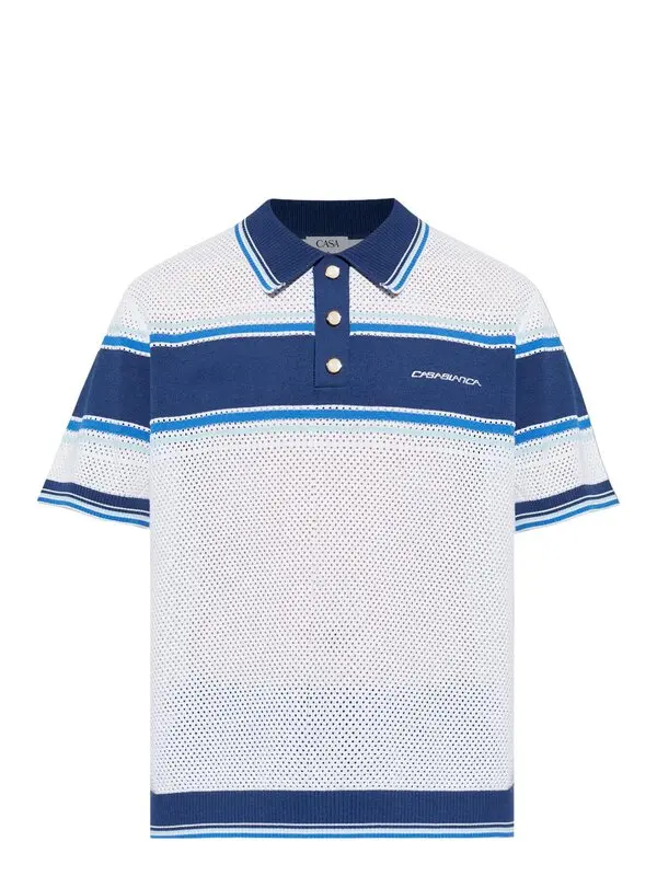Casablanca Mesh Stripe Polo - White