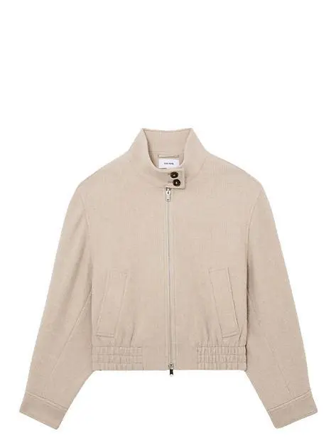 REISS Elodie Funnel-neck Wool Bomber Coat - Neutral