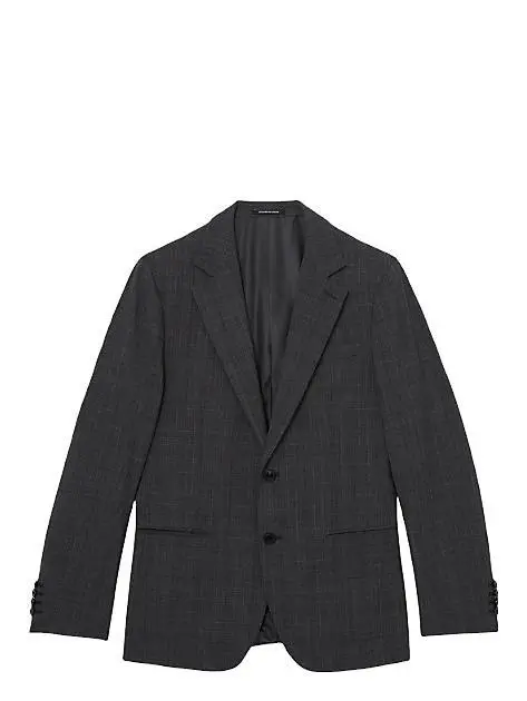 REISS Single-breasted Check Wool-blend Blazer - Charcoal Grey