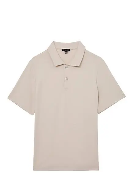 REISS Kennedy Buttoned Textured Polo Top - Stone