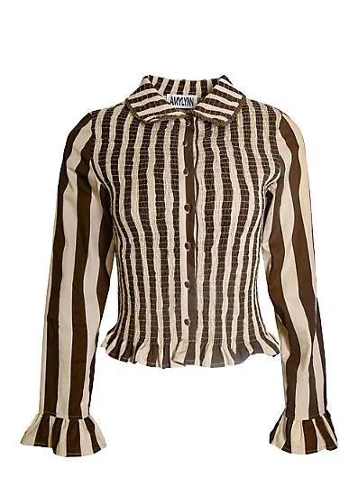 AMY LYNN Yasmine Striped Smocked Cotton Shirt - Brown