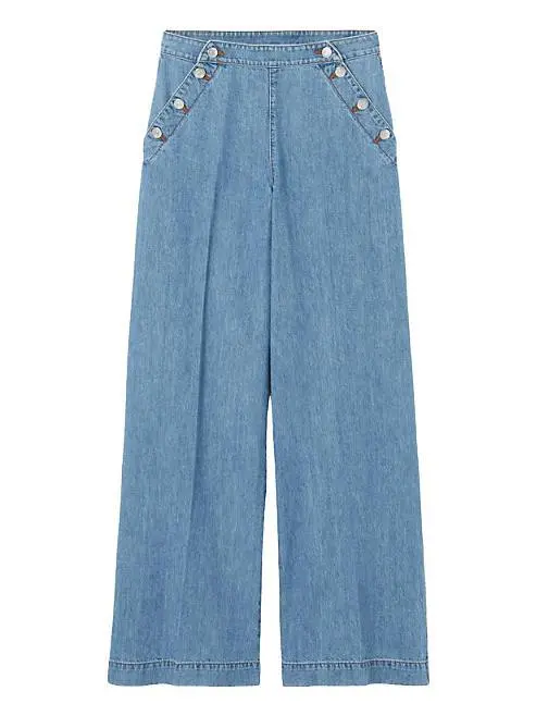 Claudie Pierlot Button-up Wide-leg Denim Jeans - Light Blue Denim