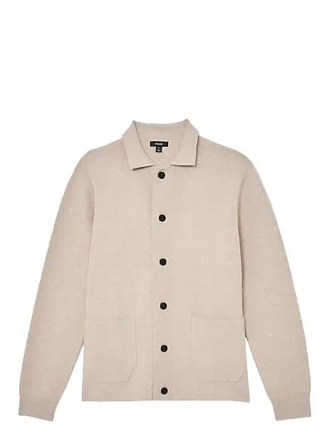 REISS Collared Button-through Knitted Cardigan - Oatmeal
