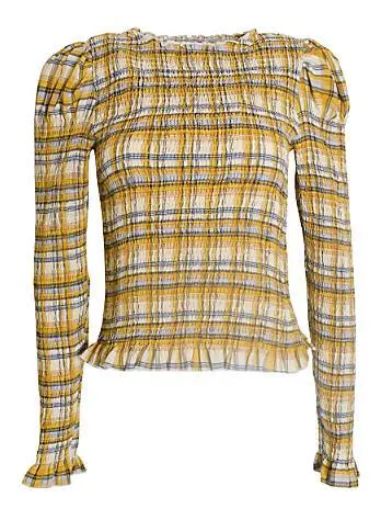 AMY LYNN Elsa Plaid Smocked Crepe Top - Yellow
