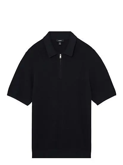 REISS Estate Half-zip Knitted Polo Top - Navy