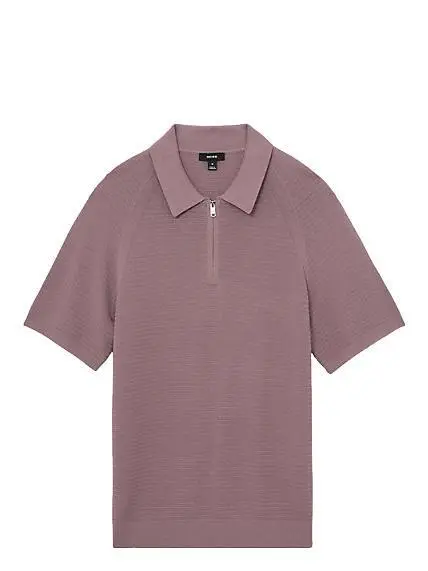 REISS Estate Half-zip Knitted Polo Top - Plum