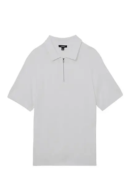 REISS Estate Half-zip Knitted Polo Top - White