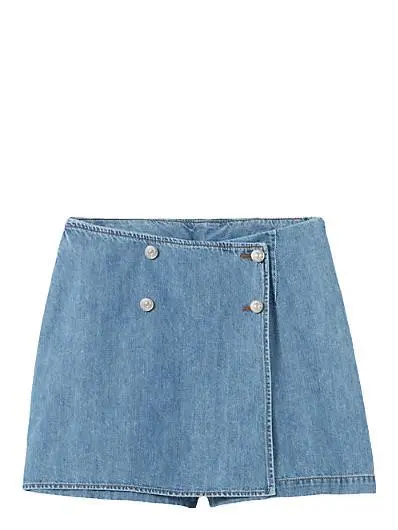 Claudie Pierlot Wrap-front Denim Skort - Light Blue Denim