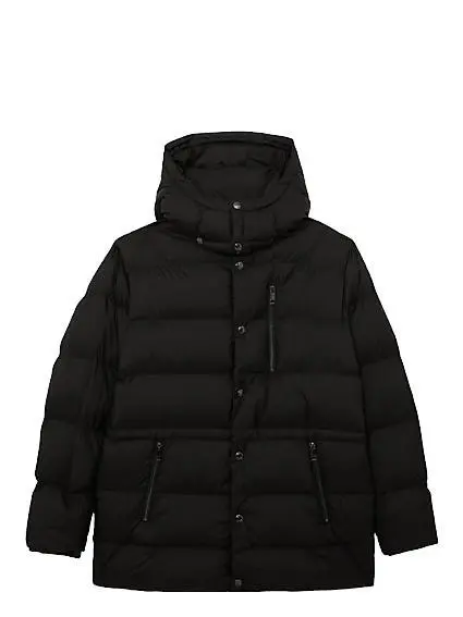 REISS Padded Woven Coat With Detachable Hood - Black