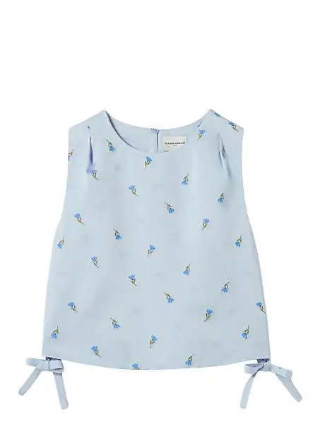 Claudie Pierlot Floral-embroidered Satin Top - Sky