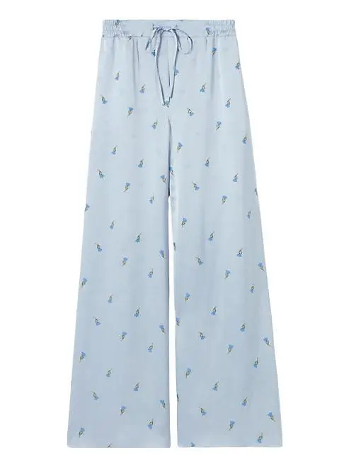 Claudie Pierlot Floral-embroidered Wide-leg Satin Trousers - Sky