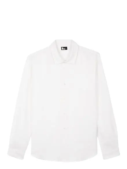 The Kooples Logo-embroidered Slim-fit Linen Shirt - White