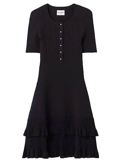Claudie Pierlot Short-sleeved Ribbed Knitted Mini Dress - Navy