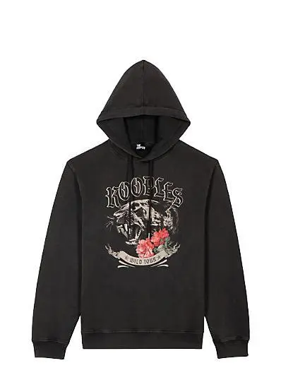 The Kooples Branded-print Relaxed-fit Cotton-jersey Hoody - Black Washed