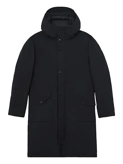 REISS Quilted Hooded Woven Coat - Navy