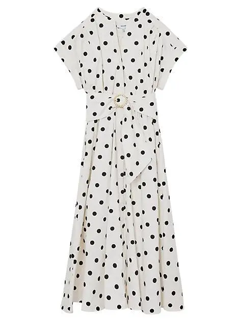 REISS Sawyer Polka-dot Belted Midi Dress - Ivory Black