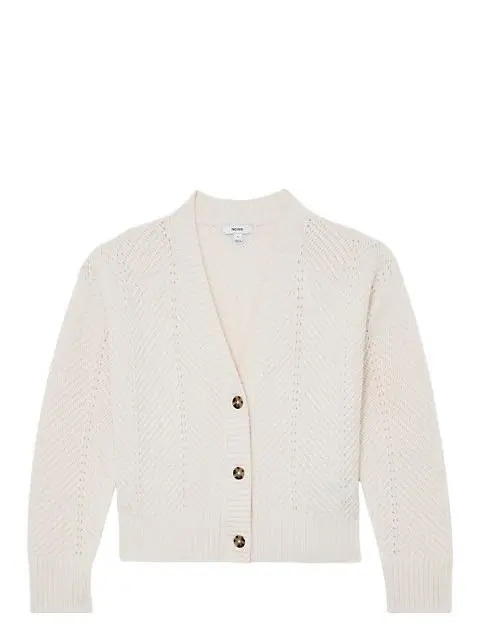 REISS Chevron-stitch Wool And Cashmere Cardigan - Ivory