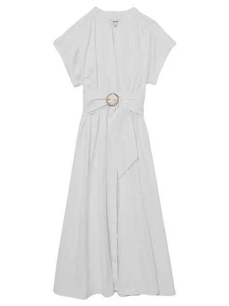 REISS Cotton Belted Midi Dress - Ivory