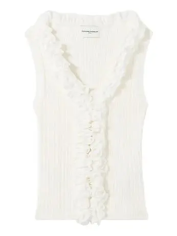 Claudie Pierlot V-neck Ribbed Knitted Top - White