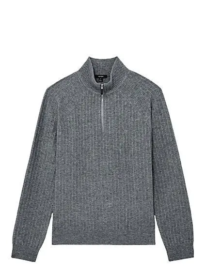 REISS Textured Half-zip Stretch-woven Jumper - Grey Melange