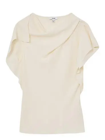 REISS Drape-neck Woven Top - Ivory